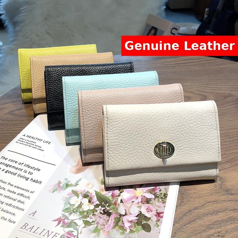 Candy Color Genuine Leather Small Wallet Short Flip Wallet Change Card ...