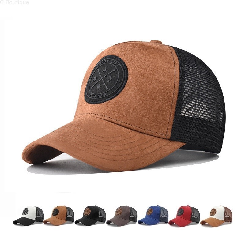 round logo suede snapback cap for men vintage 5 panel trucker hat net ...