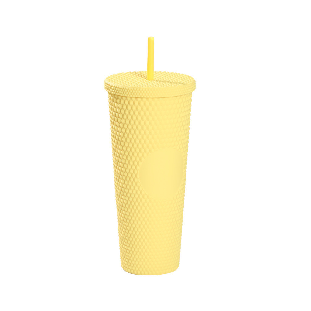 MINISO Solid Color Studded Plastic Tumbler with Straw (700mL) (Yellow ...