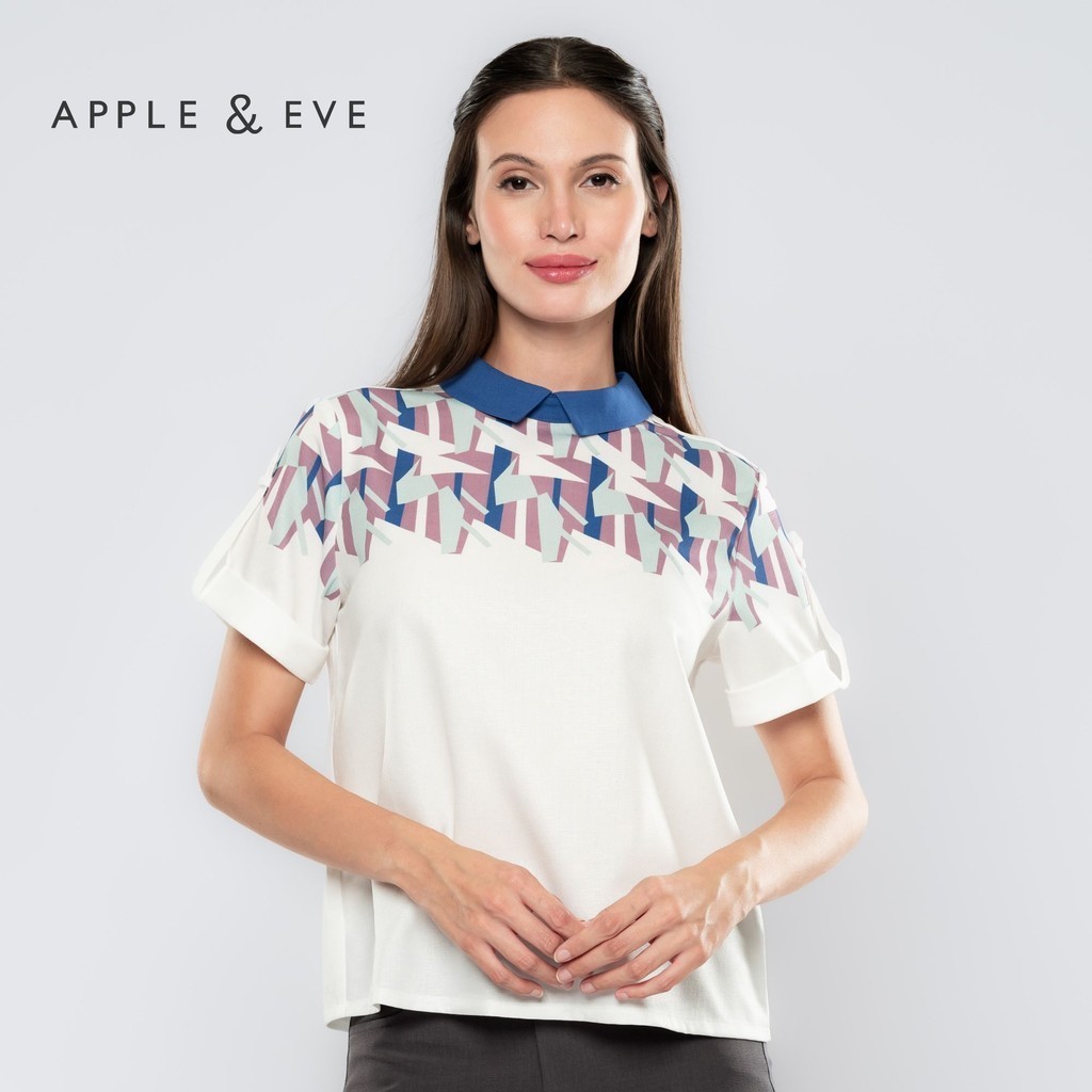 Apple & Eve Hailey Geometric Printed Yoke Collared Blouse | Shopee ...