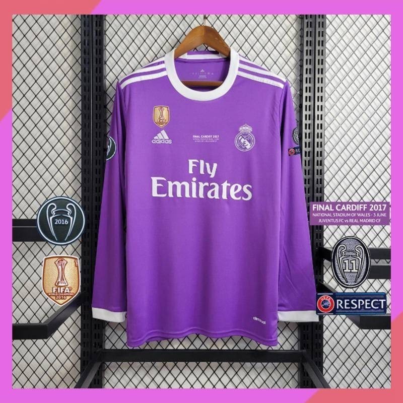 Long sleeve 16-17 Real Madrid away UCL Final edition kit S-2 XL, can add your name and number ...