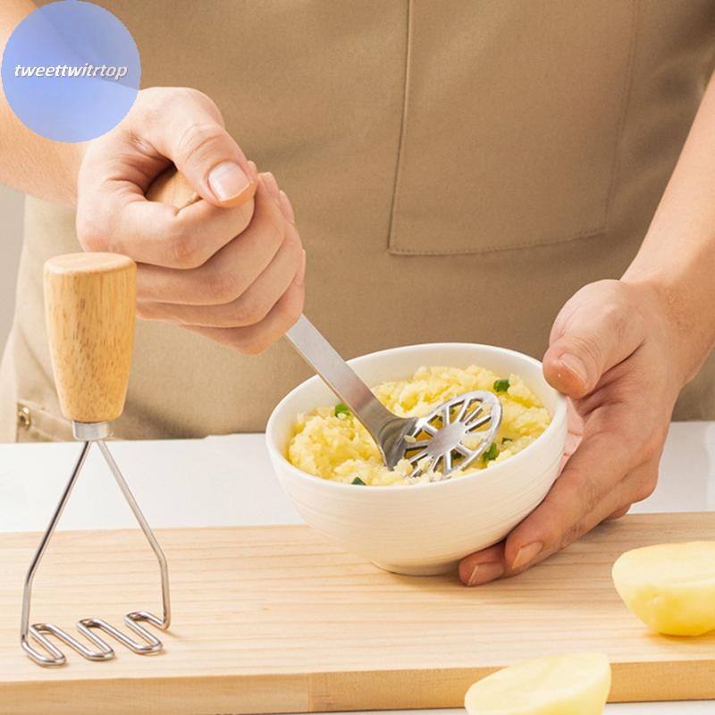TRTOP Wooden Handle Stainless Steel Vegetable Masher Baby Food Masher ...