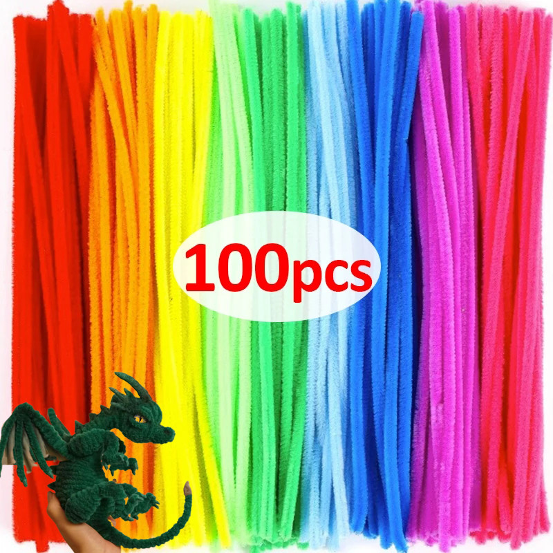 100pcs New Colorful Dense Fuzzy Wire Pipe Cleaner Craft Flower Chenille ...