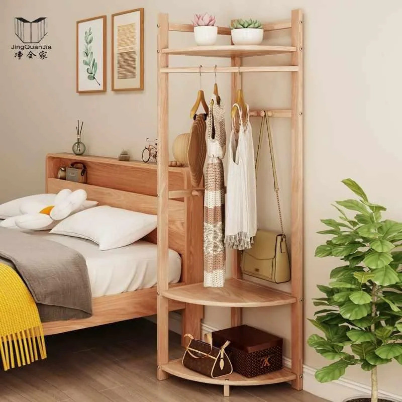 Corner Coat Rack Solid Wood Corner Wall Corner Multi-Functional Floor ...