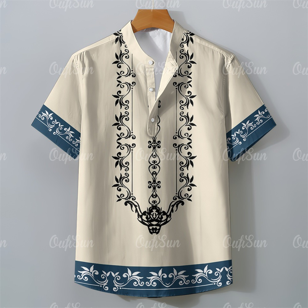Philippine ethnic tribal style retro stand up collar polo shirt men's ...