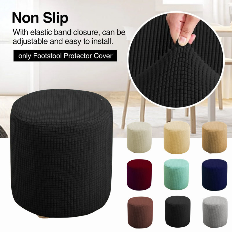 #COD# Round Footstool Cover Elastic Seat Cover Polyester Ottoman Covers ...