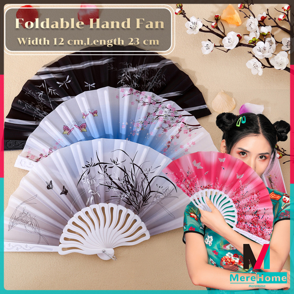 MereHome Plastic Foldable Hand Fan For Chinese Style Flower Hand Held ...