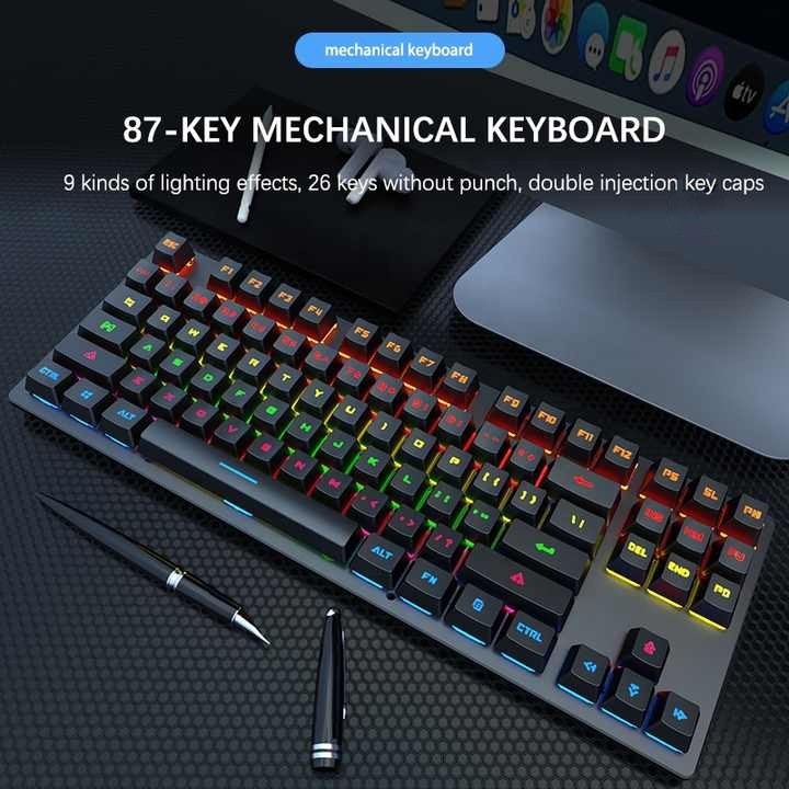 K550 Mechanical Keyboard USB Wired 87 Keys Gaming Keyboard Backlit ...