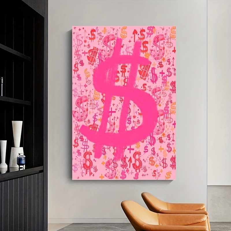 1pc Graffiti Art Pink Dollar Sign Canvas Painting Modern Poster Print ...