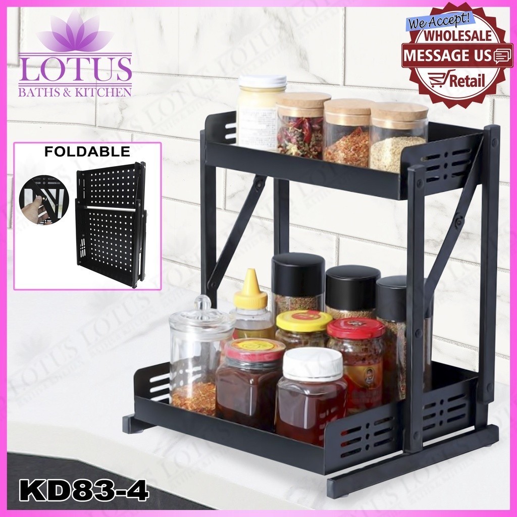 Wise Deal KD83-4 Foldable Stainless Steel Spice Rack 2 Tier Kitchen ...