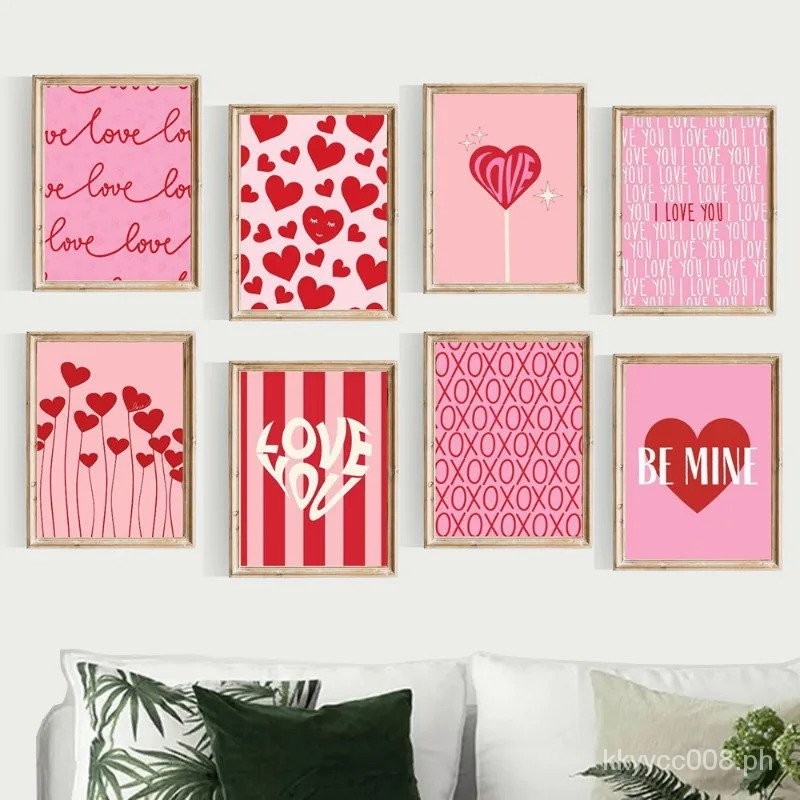 Valentines Day Pink Romantic Loving Heart Posters and Print Canvas ...