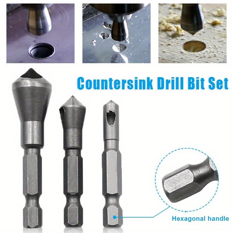3pcs Countersink Drill Bits 90° Inclined Hole Chamfering Drill Bit Set ...