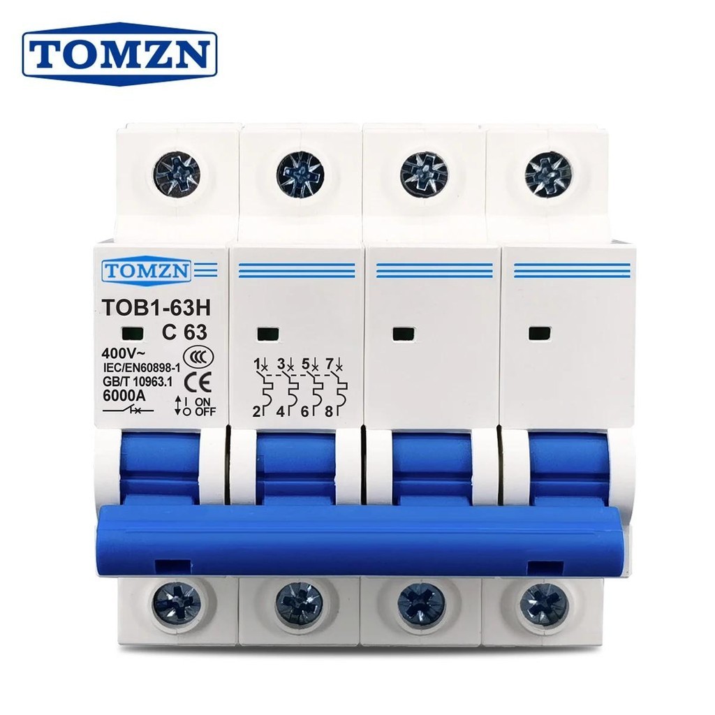 4P AC MCB TOB1-63 C type 230/400V~ 50HZ/60HZ Mini Circuit breaker 3A 6A ...