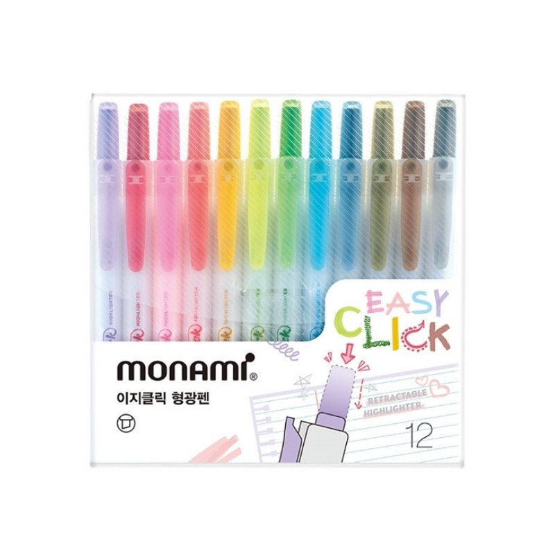 Monami Easy Click Highlighter 12 Color Set / Knock Type | Shopee ...
