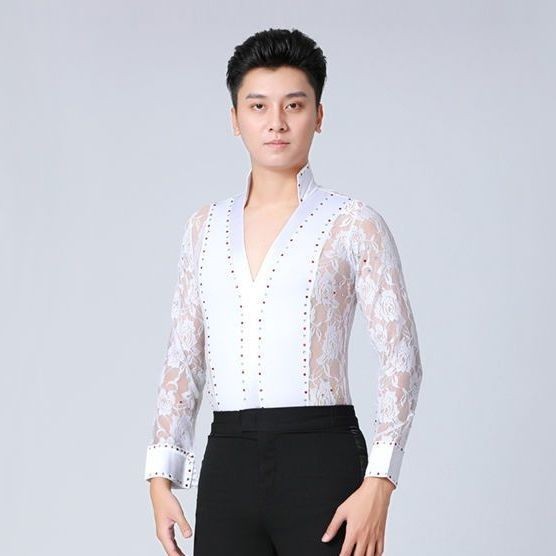 Male Latin Dance Costume Lace Shirt Latin Dance Costume Chacha Practice ...