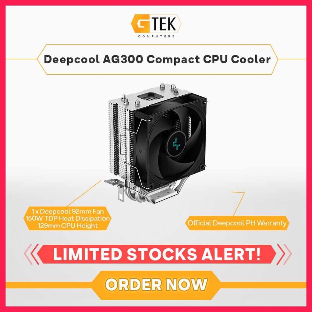 Deepcool!Hf|AG300]fQ@3`DD;Heatpipe&Tower&92mm&PWM&Fan&CPU Cooler | Shopee Philippines