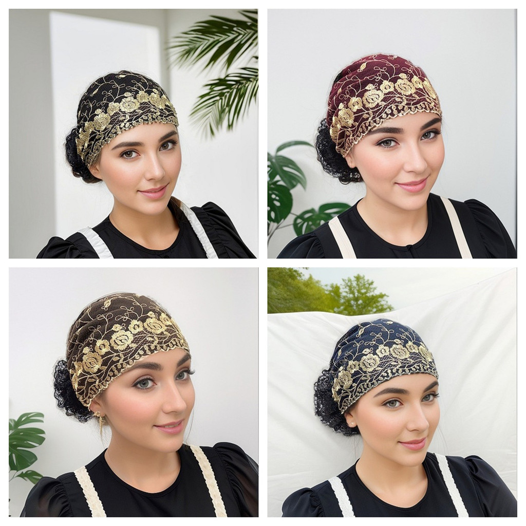 1PC Women Floral Embroidered Turban Hat Elastic Full Cover Headwear ...