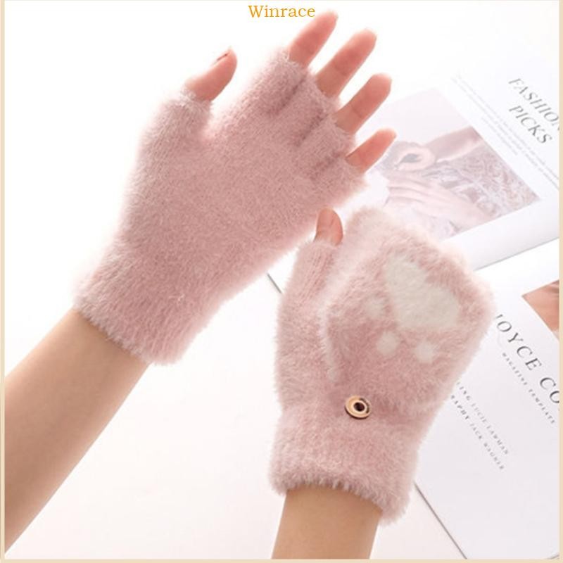 WRC Knitted Gloves for Cat Pattern Gloves Fingerless Fluffy Mitten with ...