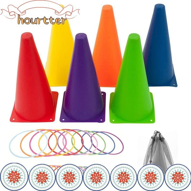 26 Pcs Plastic Cones Ring Toss Combo Set Outdoor Carnival Games for Kids Adults Birthday Party ...