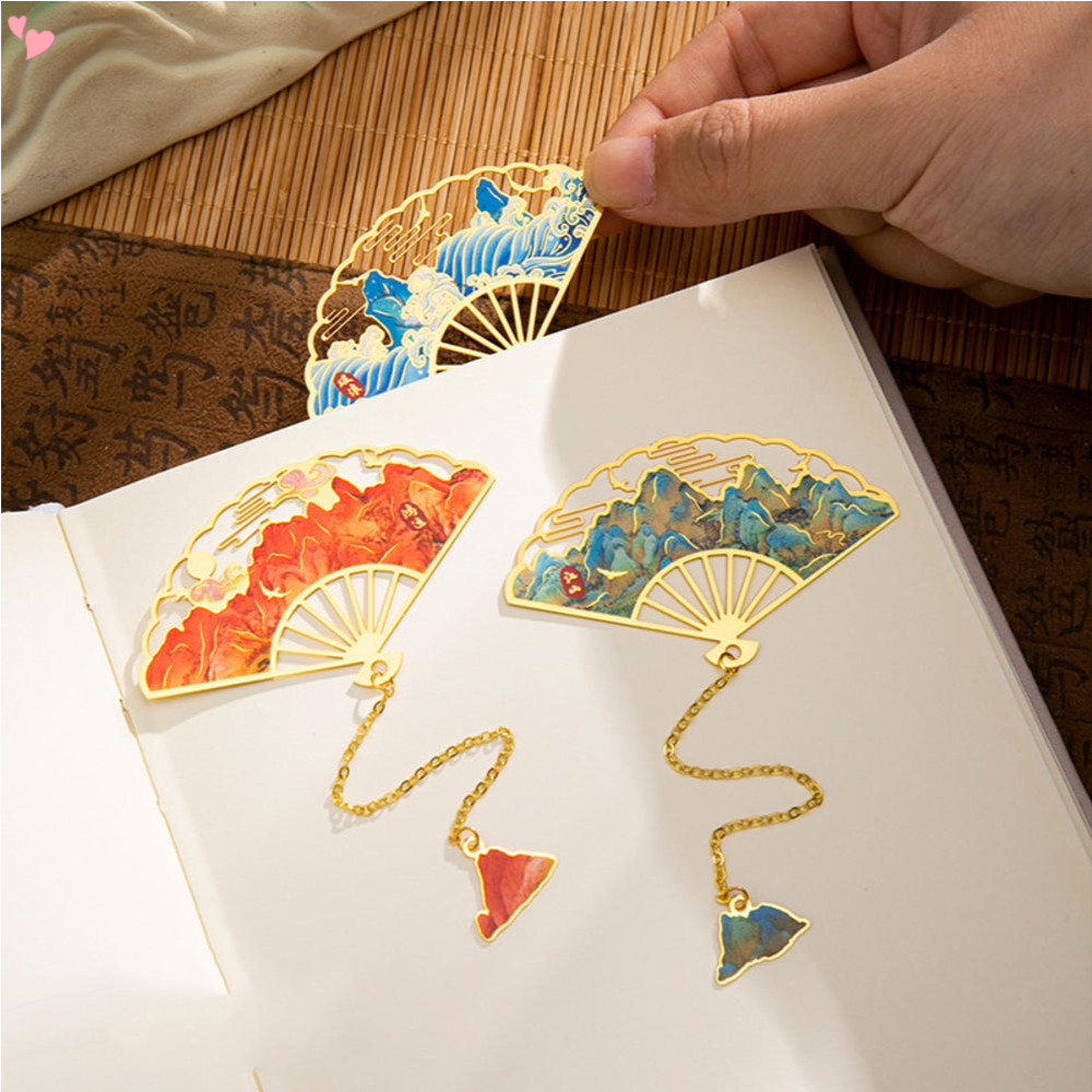 Metal Fan Shape Bookmarks Gold Color Leaf Vein Lotus Shape Hollow Book ...