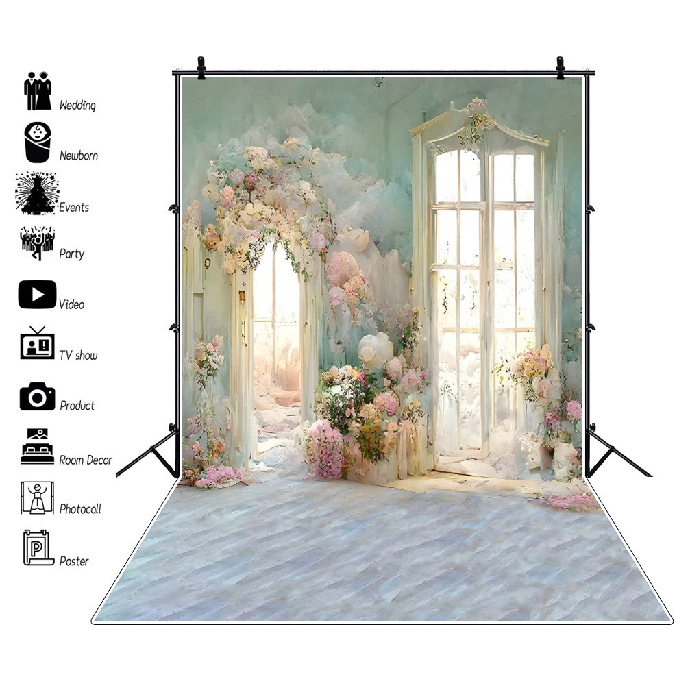 Vintage Arch Door Floral Wedding Photography Background Watercolor ...