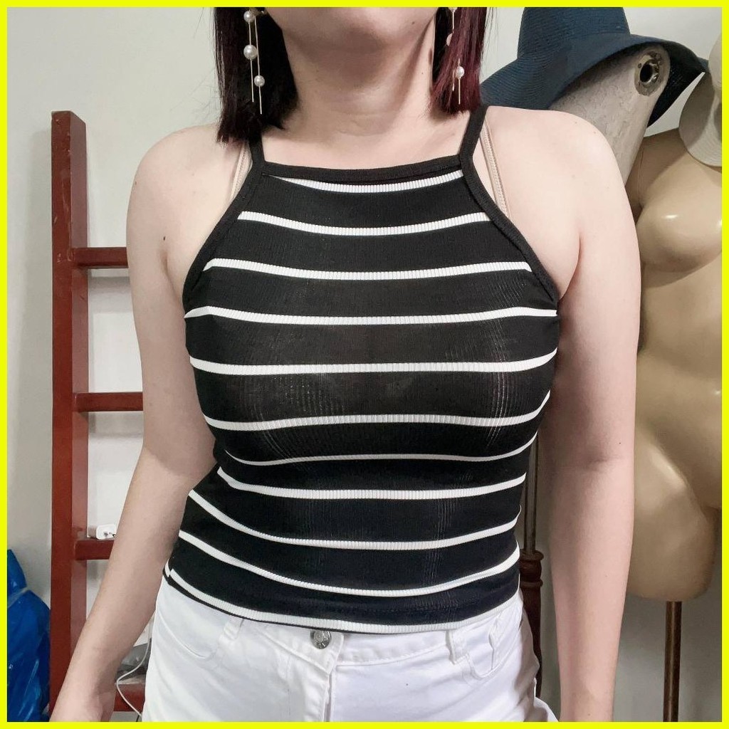 【hot sale】 Veronikka Claire Striped Spaghetti Halter Strap Crop top ...