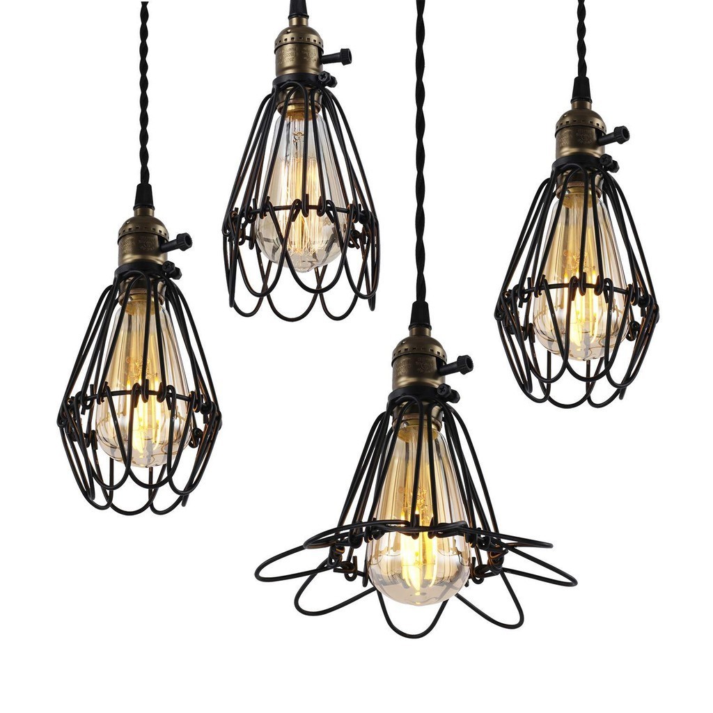 Black Nordic Pendant Light LED Fashion Vintage Wire Lamp Cage DIY ...