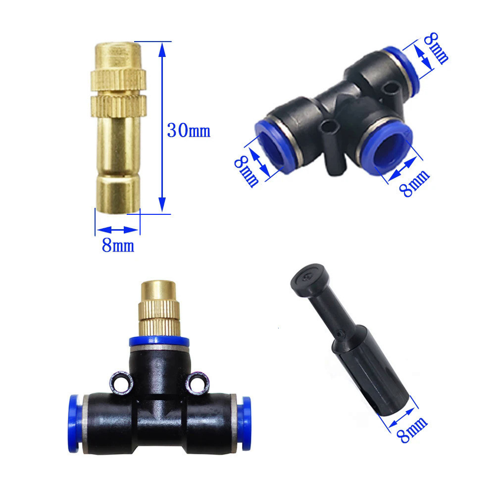 10Sets Adjustable Copper Sprayer Atomizing Kits 8mm OD Nozzles+T ...