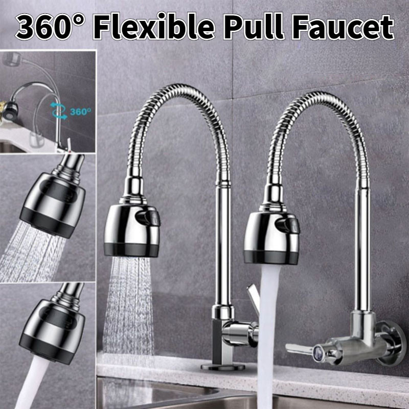 Universal Inline Kitchen Faucet 360° Flexible Pull Faucet with Sprayer ...