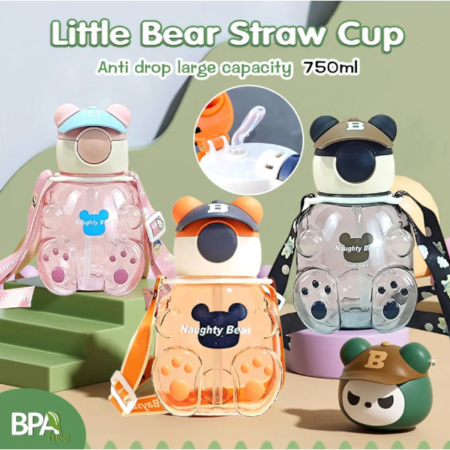Mimi Bear Water Bottle With Straw Cute Bear Water Bottle 750ml | Shopee ...