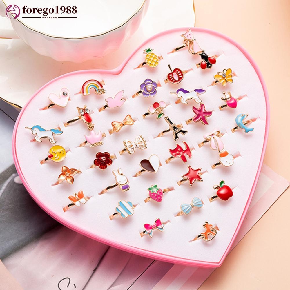 FOREGO1988 12/36Pcs Shiny Adjustable Children's Cartoon Rings Candy ...