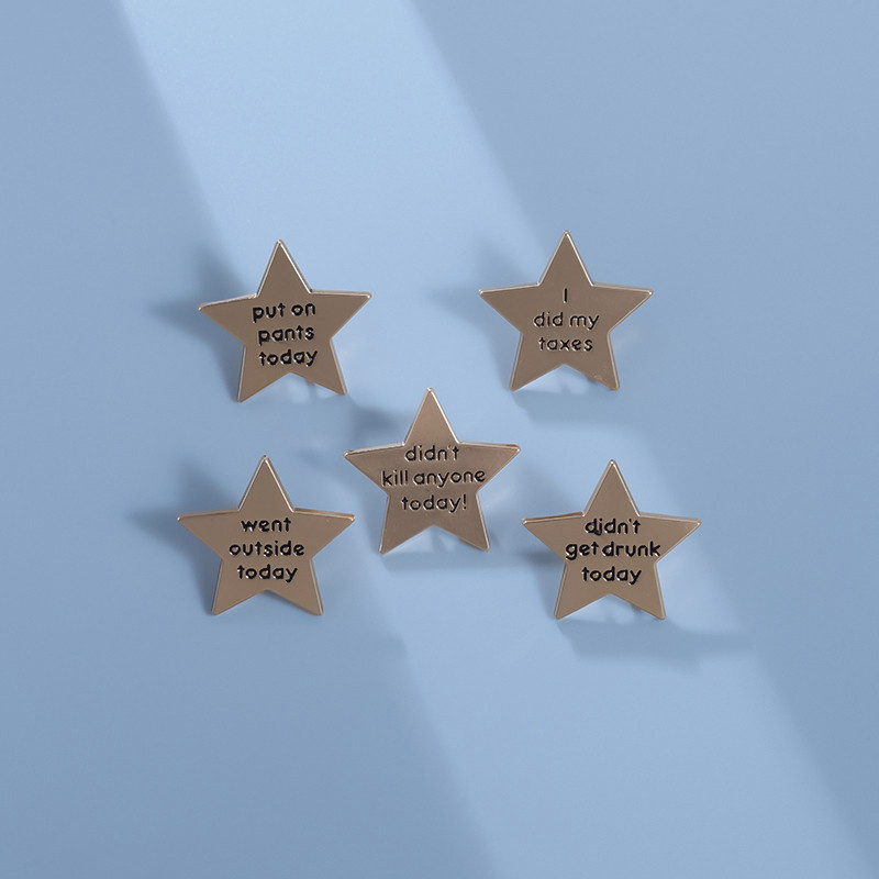 Creative Text Star Enamel Pin Brooches Funny Texts Pins Five-pointed ...