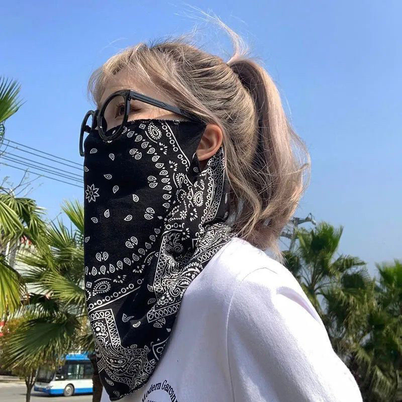 Summer Sun UV Wind Protection Chiffon Scarf Face Mask Triangle Design ...