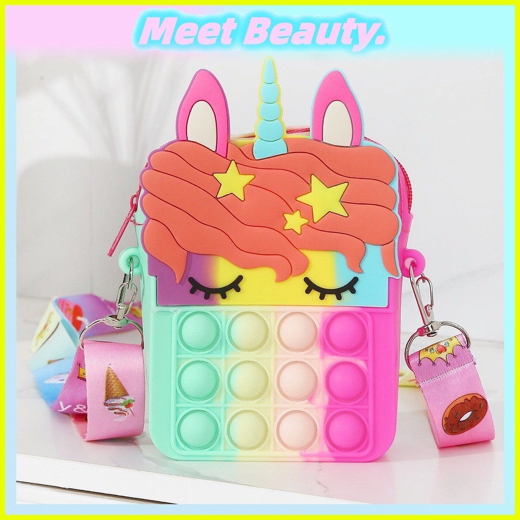 ∇ Pop it Bag Fidget Toys Unicorn Coin Wallet Ladies Bag Silican ...