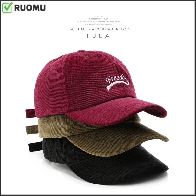 Ruomu vintage corduroy letter embroidered hat baseball cap | Shopee ...