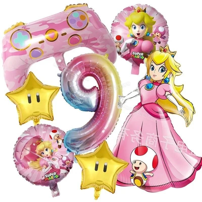 Princess Peach Birthday Theme Foil Ballons Number Ballo Set Super Mario ...