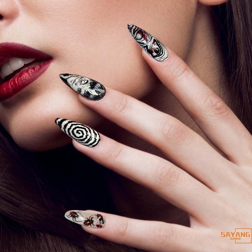 Japanese Style Fake Nails with Comic Printed Long Lasting Safe Material ...