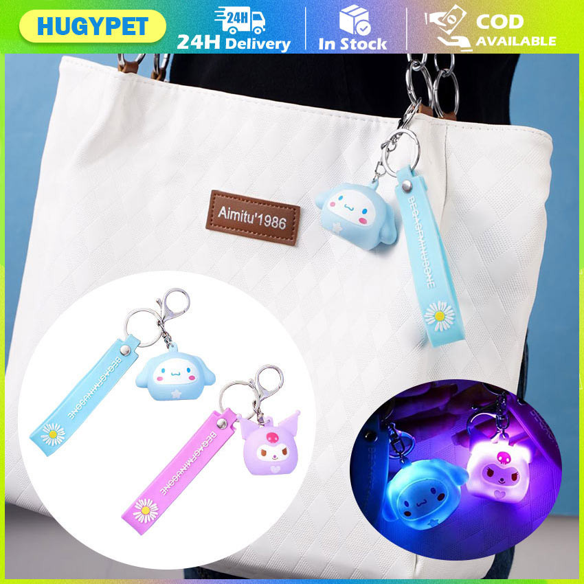 Luminous Sanrio Keychain Cartoon Kuromi Cinnamoroll Pendant Bell Key ...
