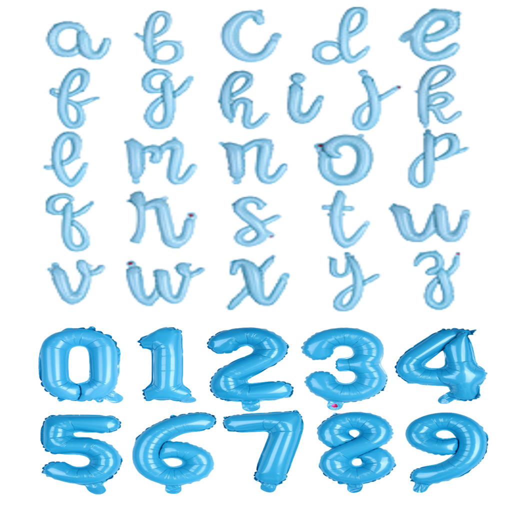 Candy blue cursive script 18 inch Letter A-Z Number 0-9 Foil Balloons ...