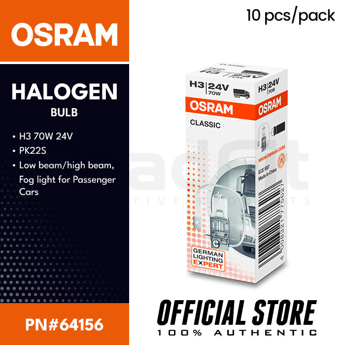 Roadfit OSRAM H3 70W 24V PK22S Clear Halogen Bulbs for Trucks, 10PCS ...