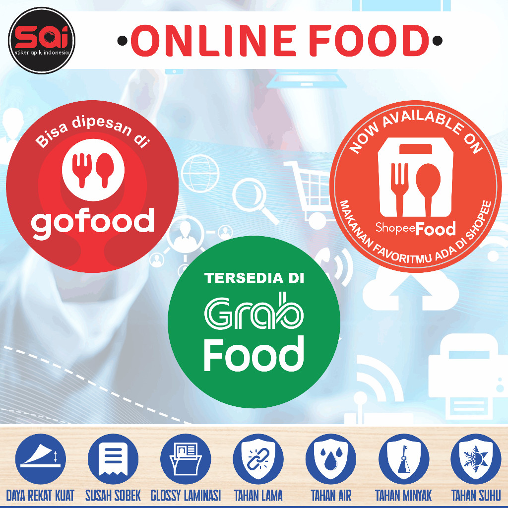Online FOOD - GO FOOD - GRAB FOOD - SHOPEE FOOD ROUND glossy lamination ...