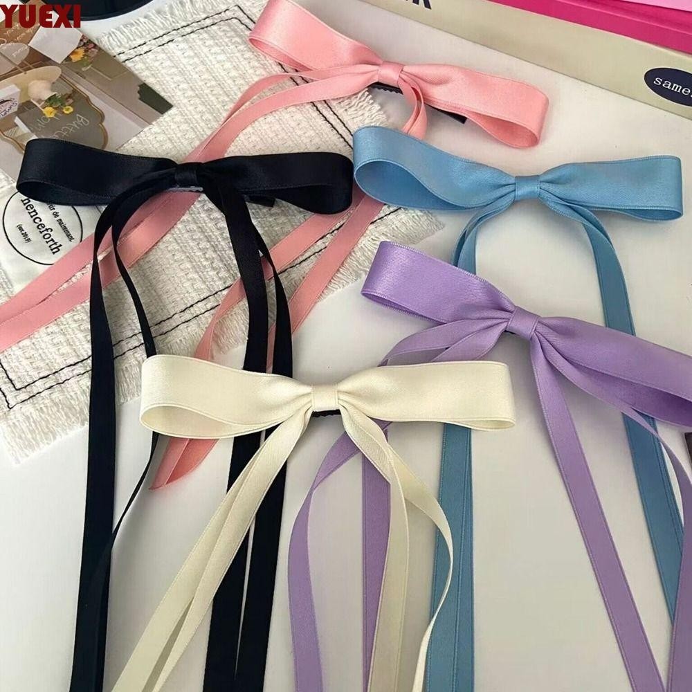 YUEXI Balletcore Bow Hairpin, Long Tassel Barrettes Bowknot Ribbon Hair ...
