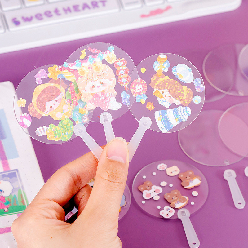 Mini transparent fan blank mini small fan DIY hand-painted fan children ...