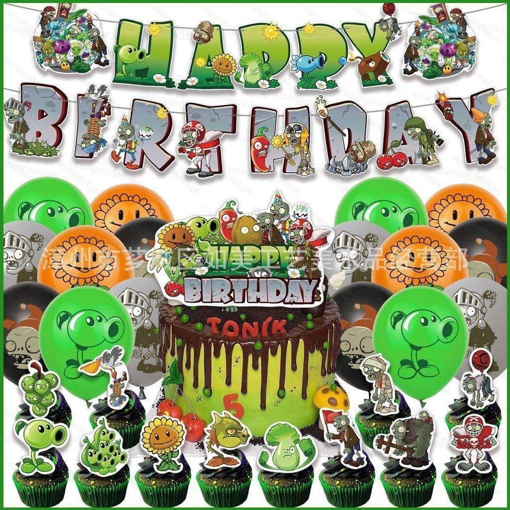 Plants vs Zombies theme kids birthday party decorations banner cake ...