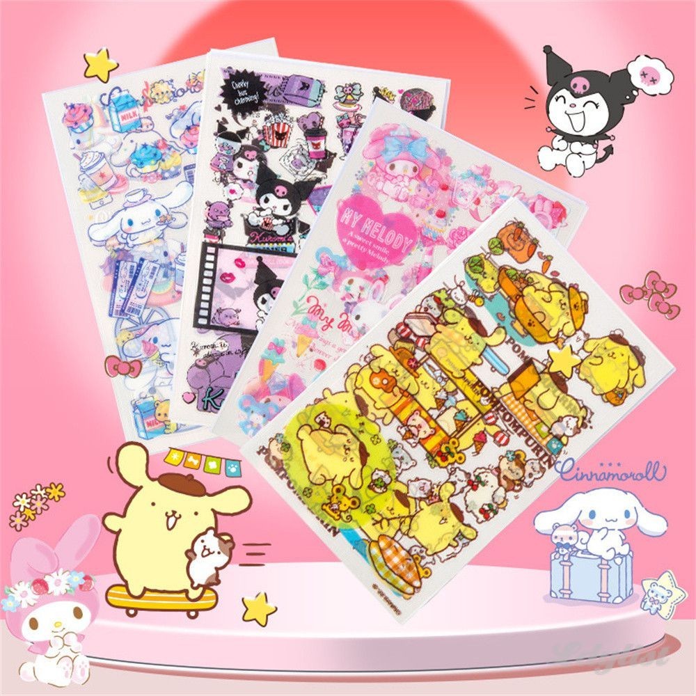 4 Sheets/set Sanrio Cartoon Stickers Kawaii Kuromi Hello Kitty ...