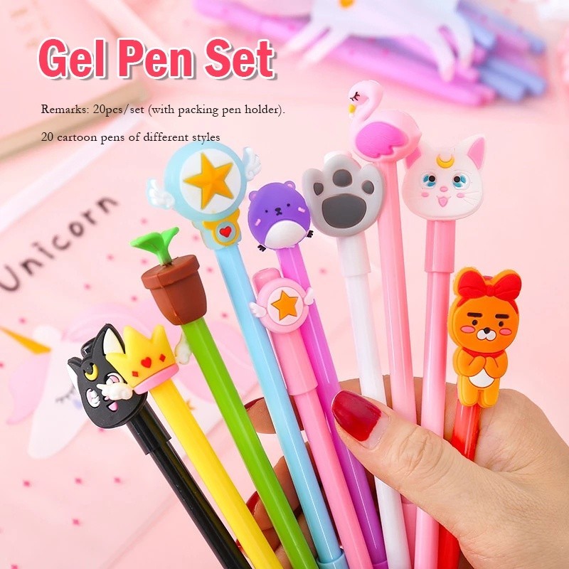 20pcs Ballpen Cartoon gel pen 0.5mm Black Flex Office Flex Stick Office ...