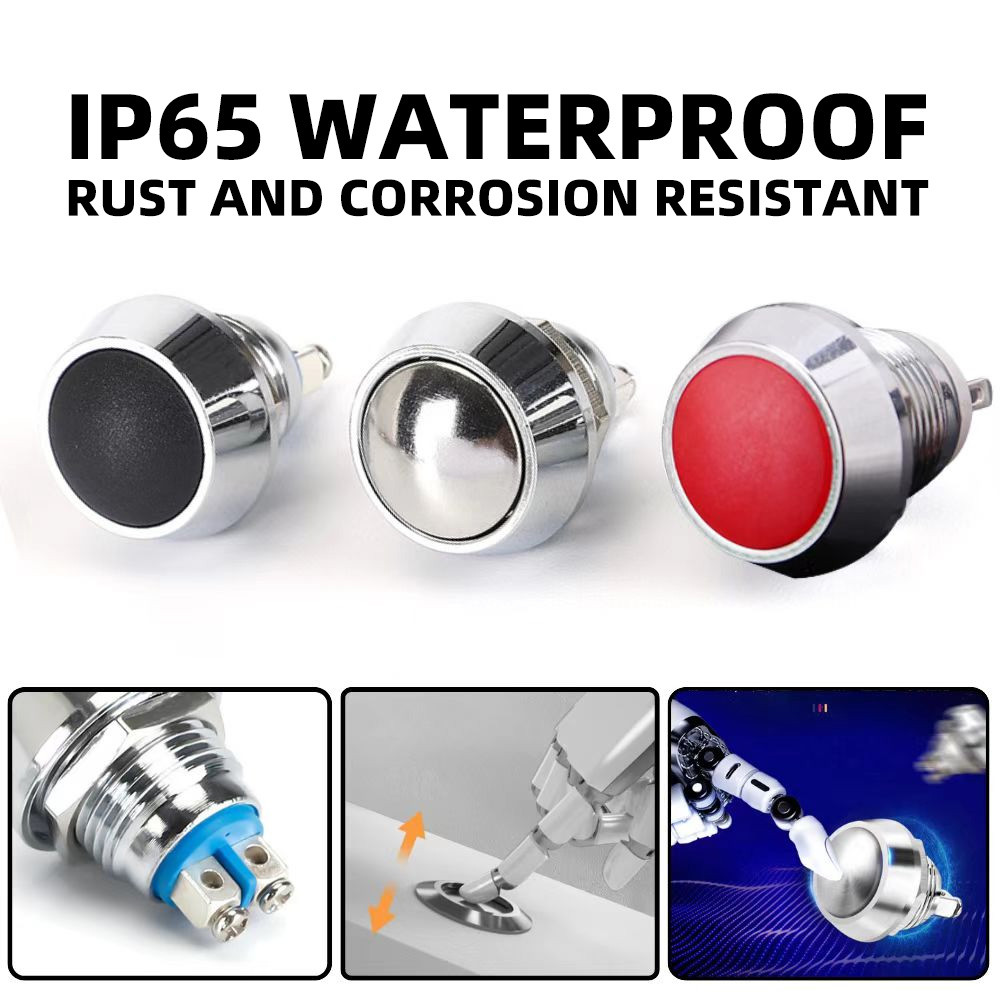 Push Button Momentary Passing Light Switch Metal Waterproof 12mm Made ...