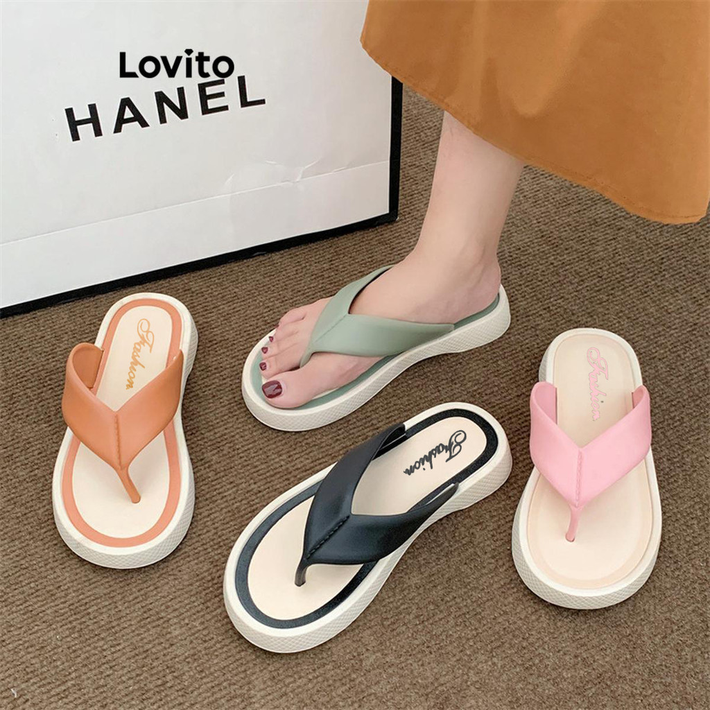 Lovito Women Casual Plain Flip Flops Colorblock Fashion Thick Sole Anti ...