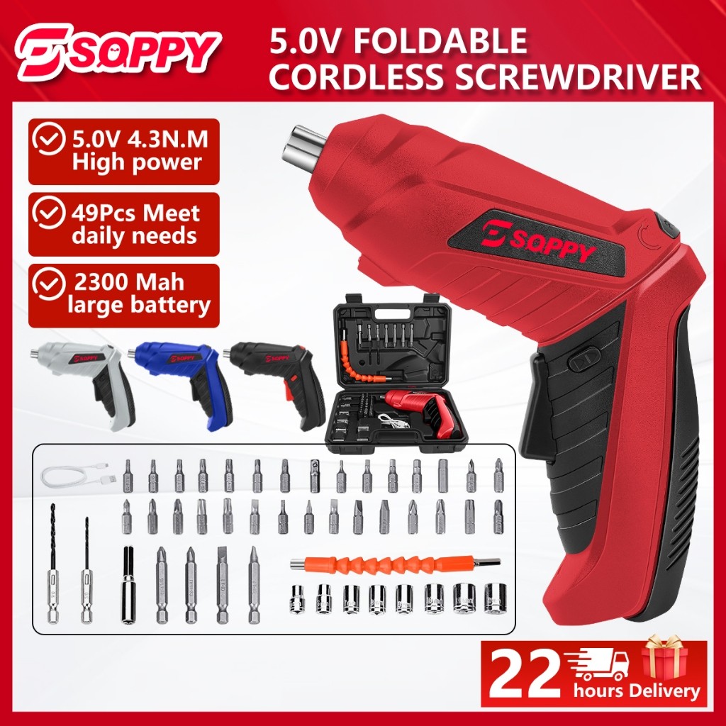 49PCS 5.0V Foldable Li-ion Cordless Screwdriver Kit with LED Light ...