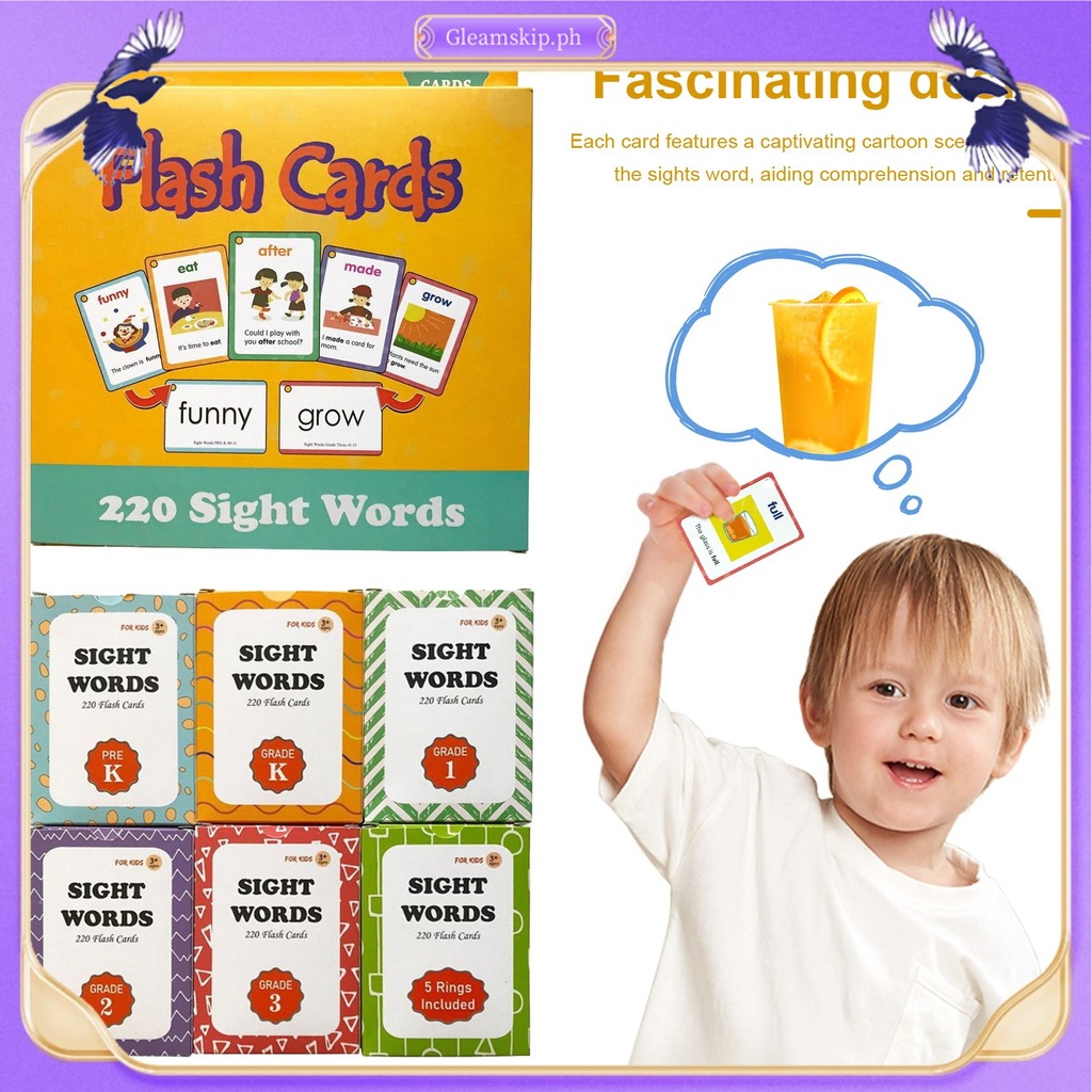 GLE- 1 Set Sights Words Flash Cards Alphabet ABC English Words Spelling ...